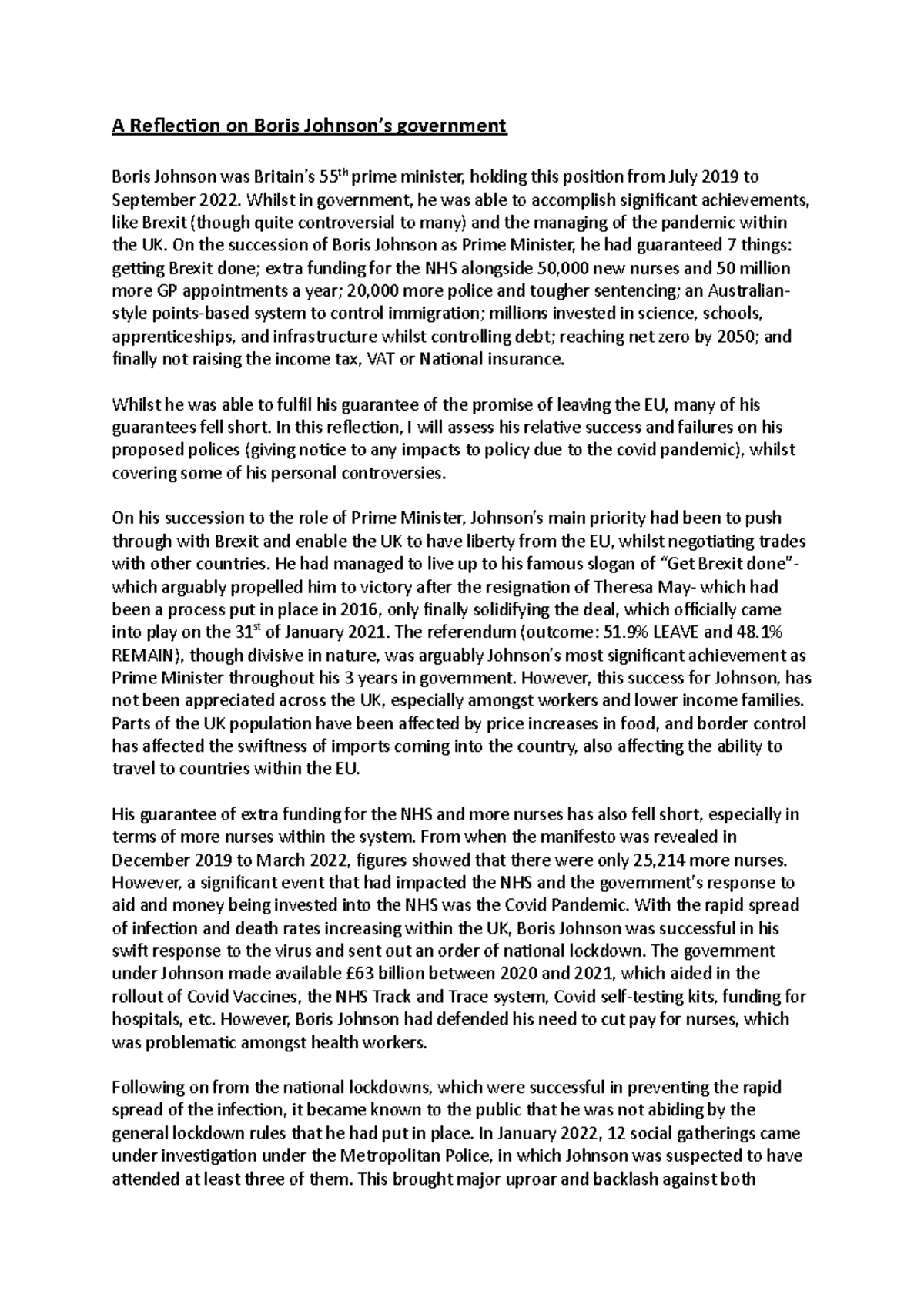 A Reflection on Boris Johnson's government - A Reflection on Boris ...