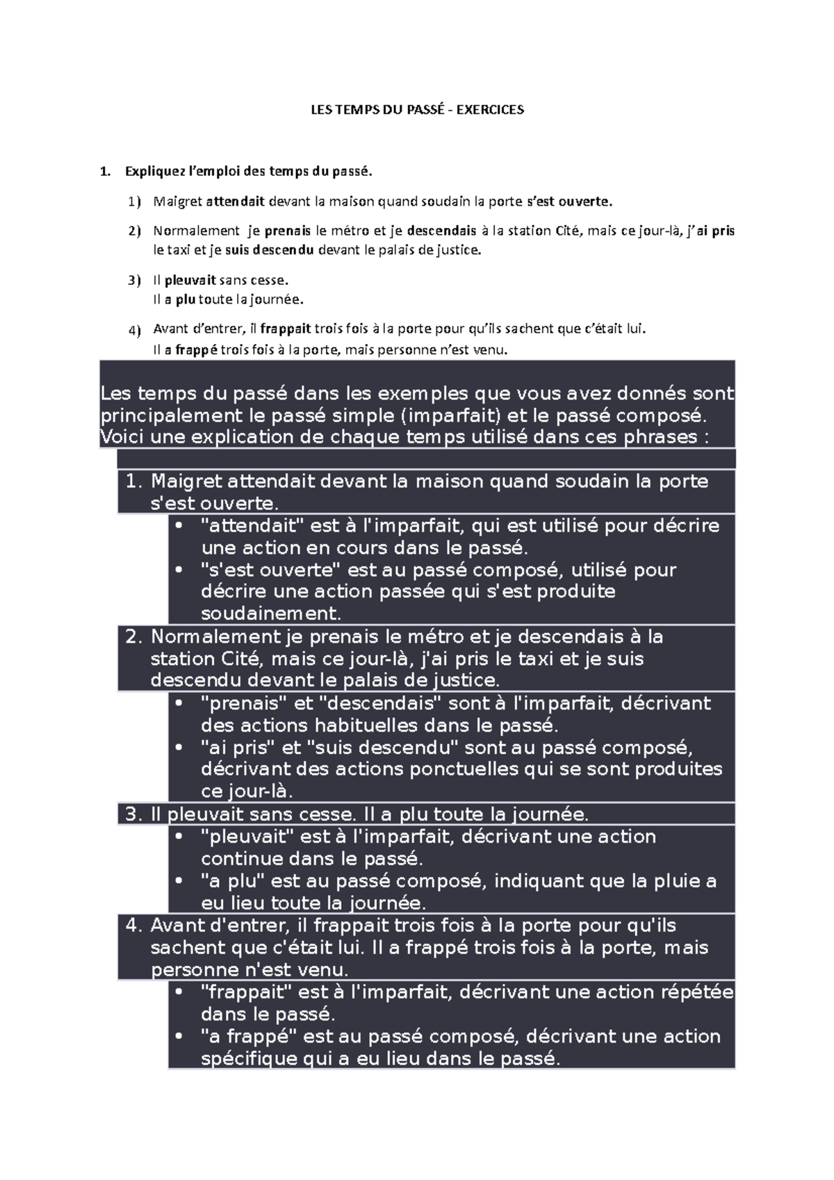 Les temps du passé - exercices - LES TEMPS DU PASSÉ - EXERCICES 1 ...