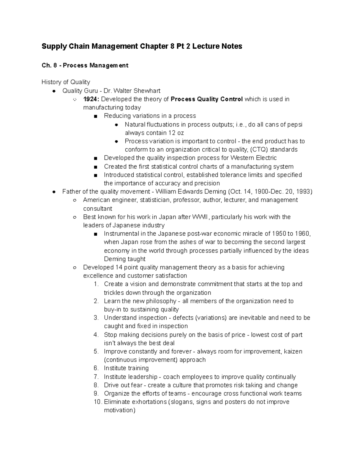 Supply Chain Management Chapter 8 P1 2 Lecture Notes - Supply Chain ...