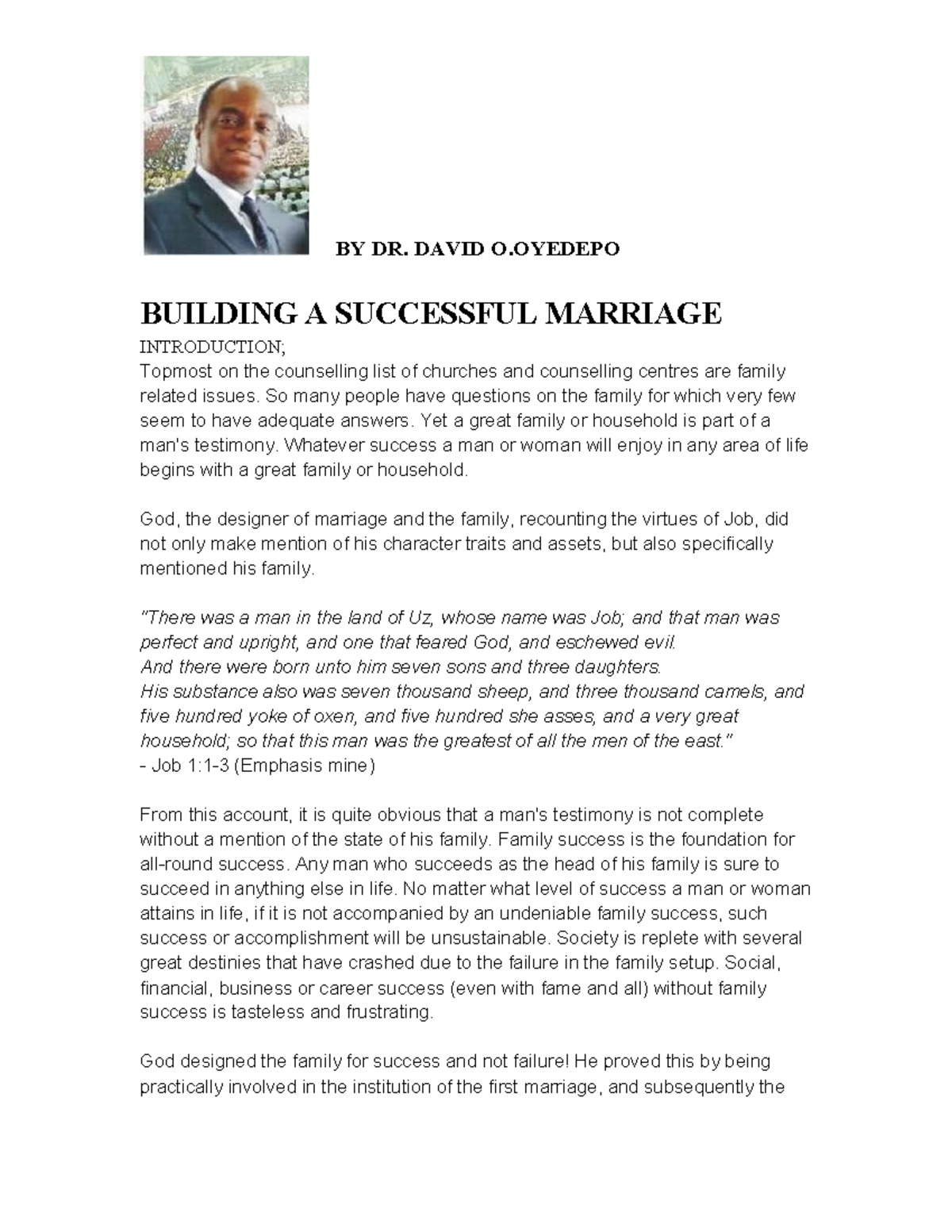 Building a successful marriage - Bishop David Oyedepo - BUILDING A ...