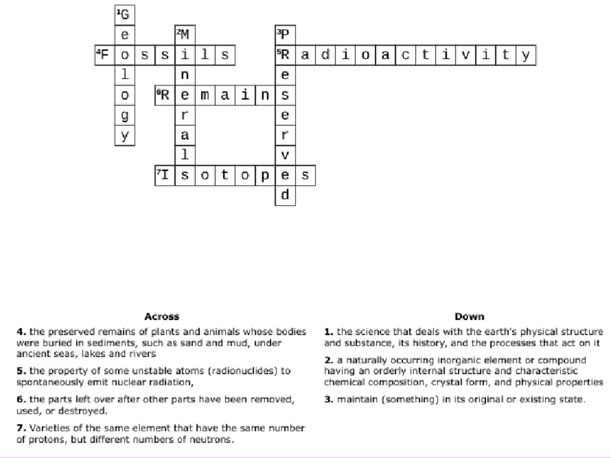 Fossile record vocabulary - 1G e 2M SP Tossils SR Jadioactivity l n e o ...