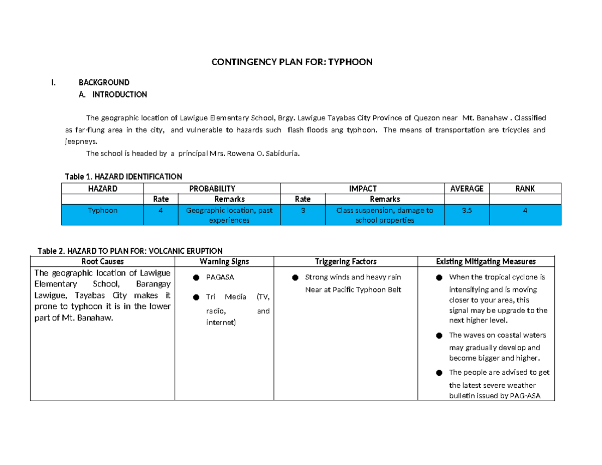 Con-plan-typhoon - CONTINGENCY PLAN FOR: TYPHOON I. BACKGROUND A ...