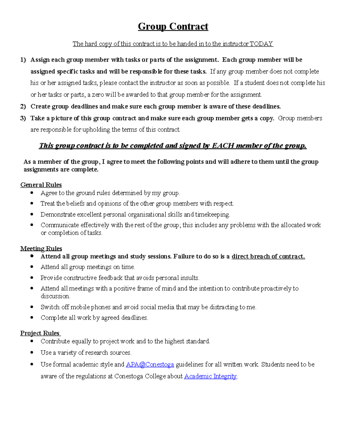 Group Contract for Assignments - Group Contract The hard copy of this ...