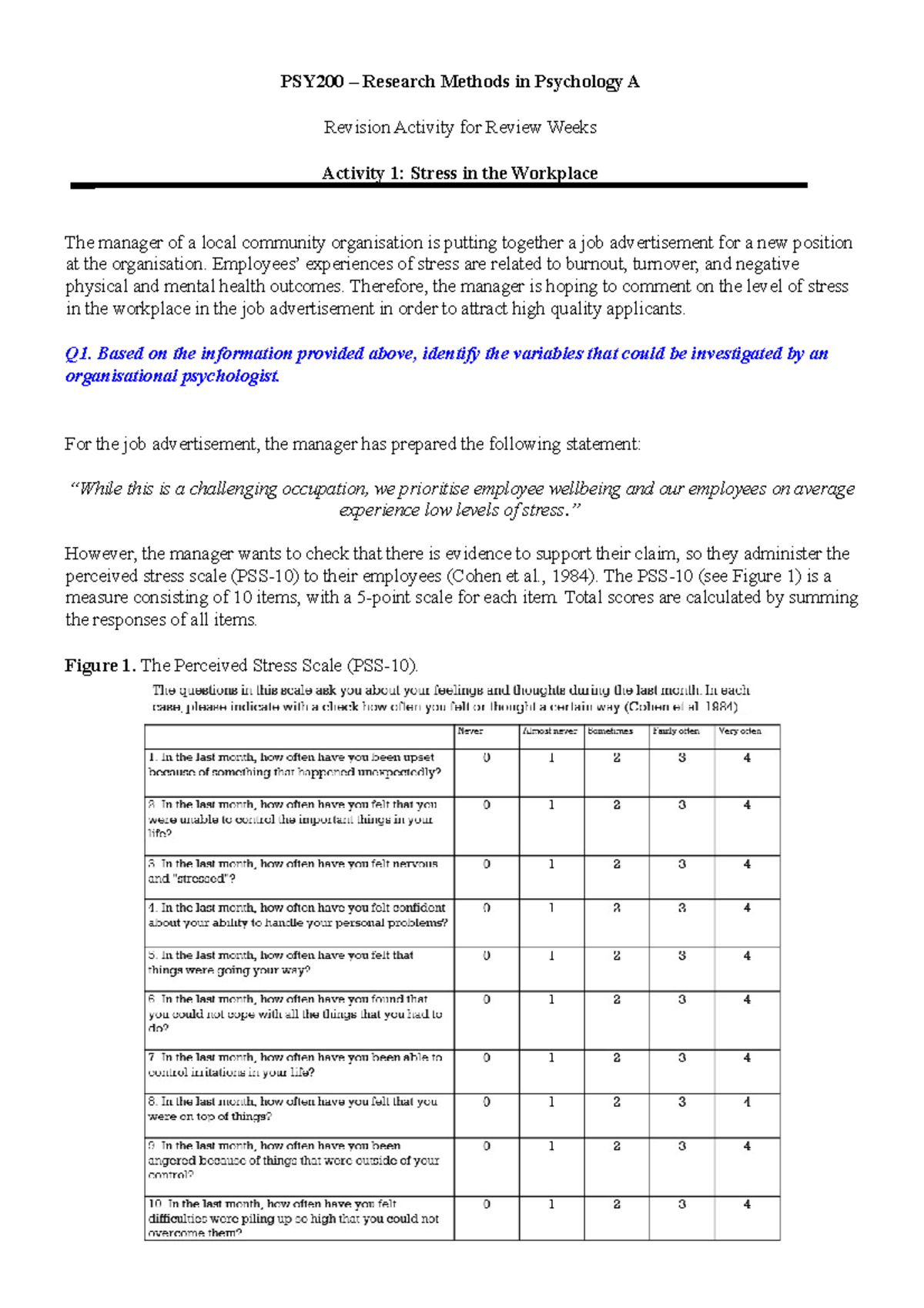 Week 7, 8, 9 - Activity Review One - PSY200 – Research Methods in ...