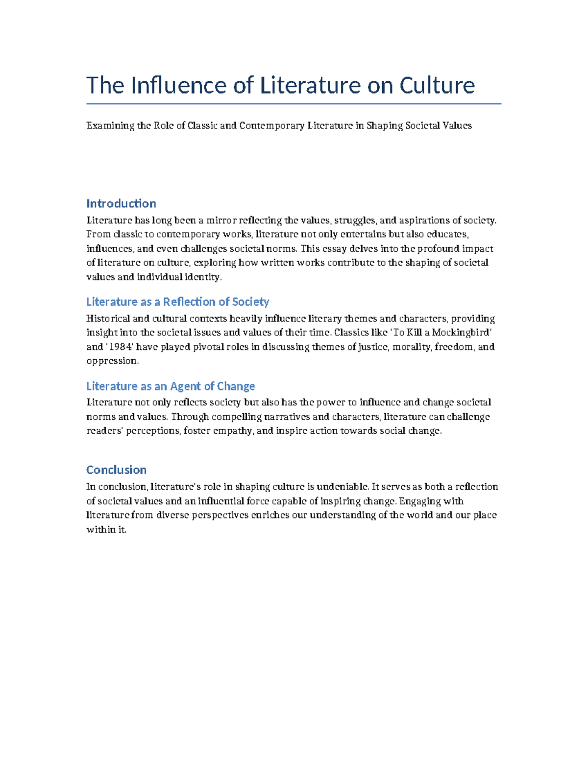 English Essay 2 - dfas - The Influence of Literature on Culture ...