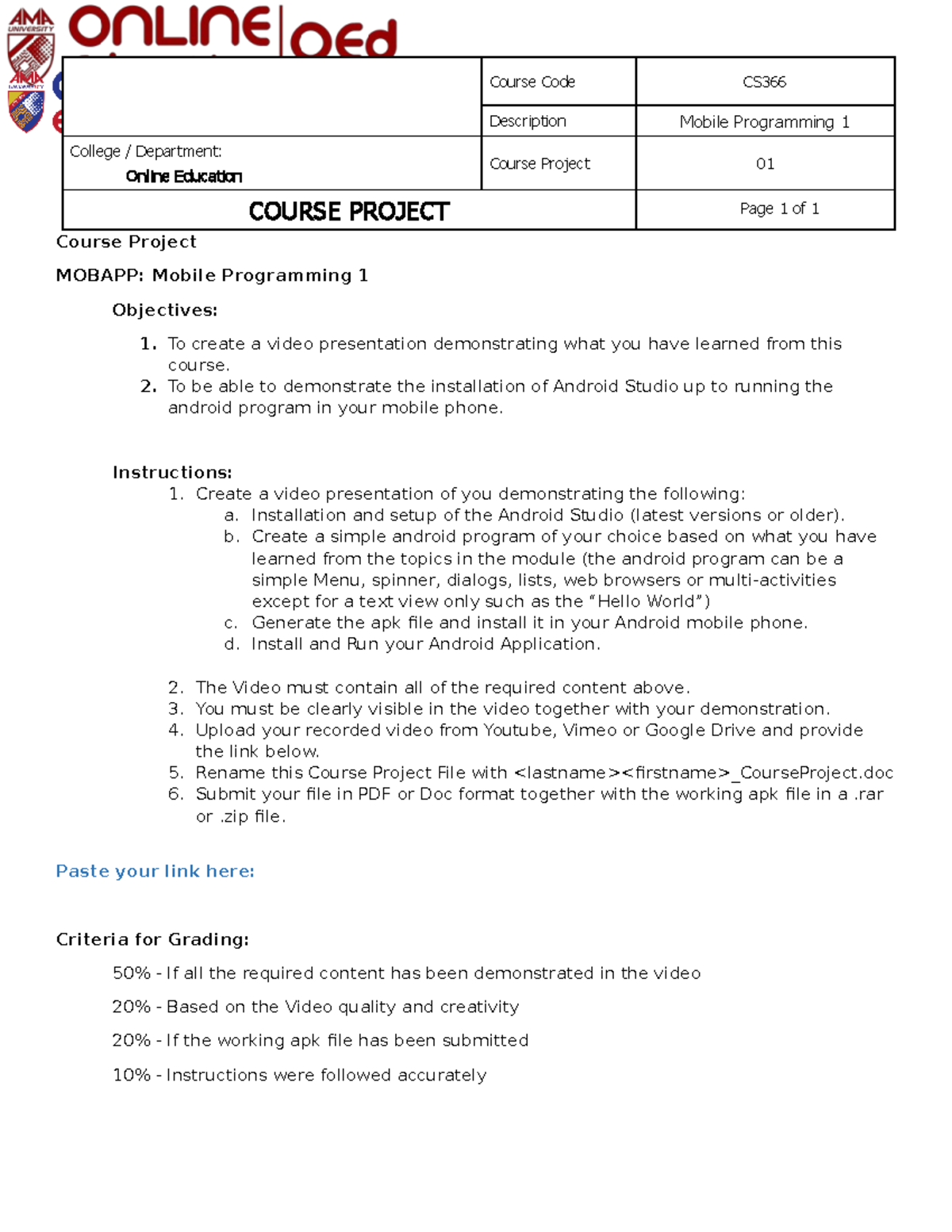 Course Project-CS366-Mobile Programming 1 - Course Project MOBAPP: Mobile Programming 1 ...