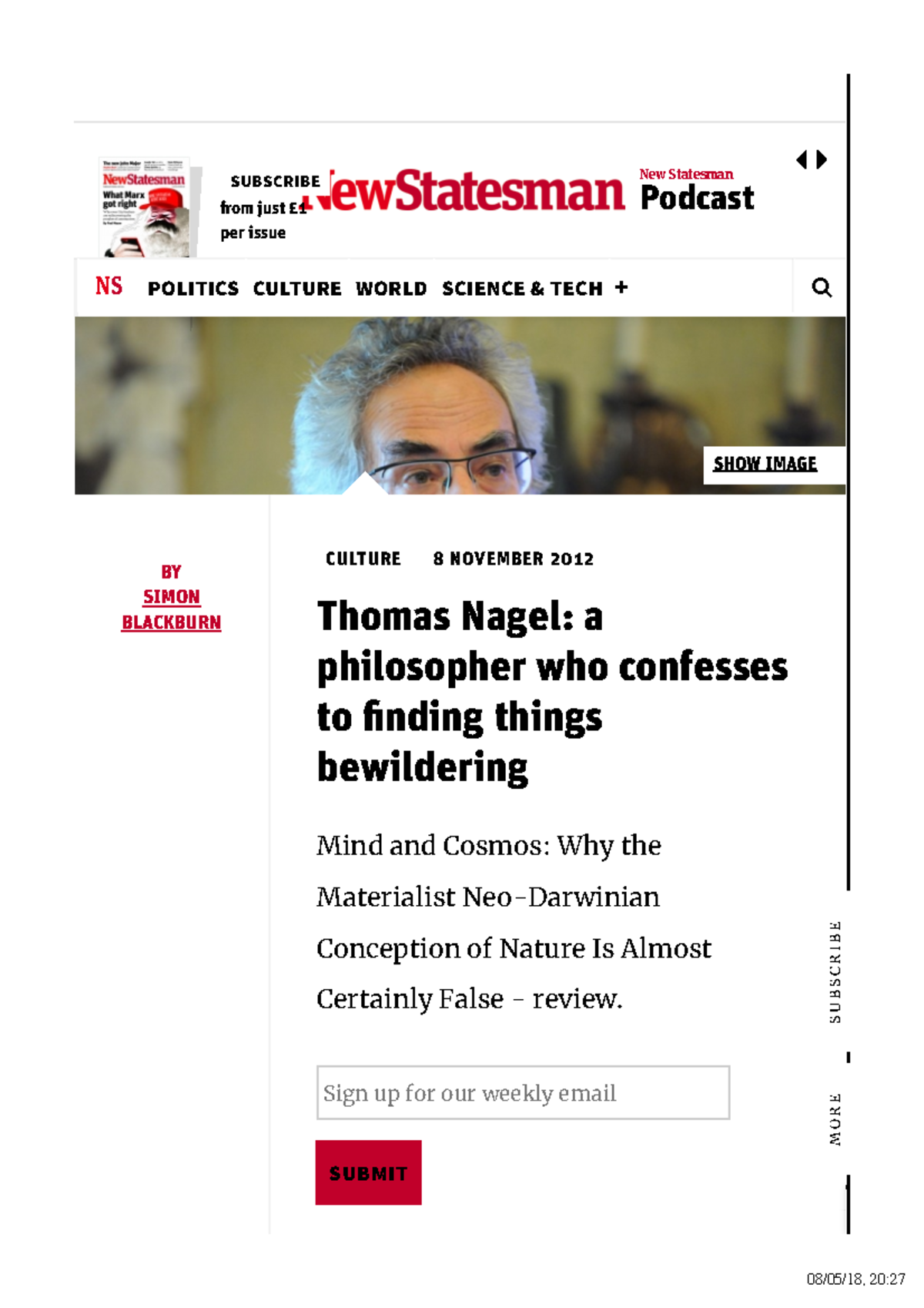 Blackburn Thomas Nagel a philosopher who confesses to finding things ...