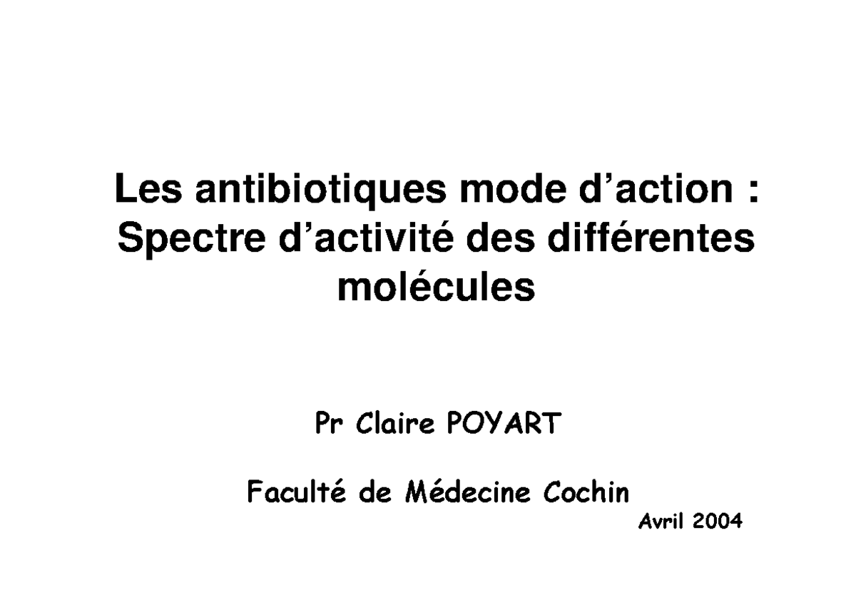 Action Antibiotiques - Les antibiotiques mode d’action : Spectre d ...
