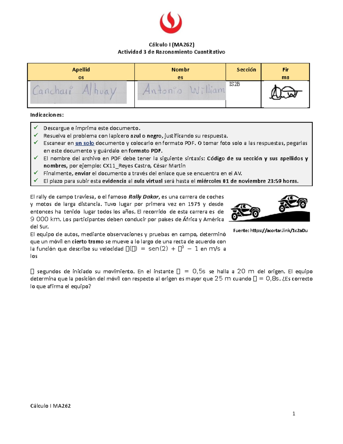 Actividad 3 RC Antiderivadas -i - Cálculo I MA Cálculo I (MA262) Actividad 3 de Razonamiento ...