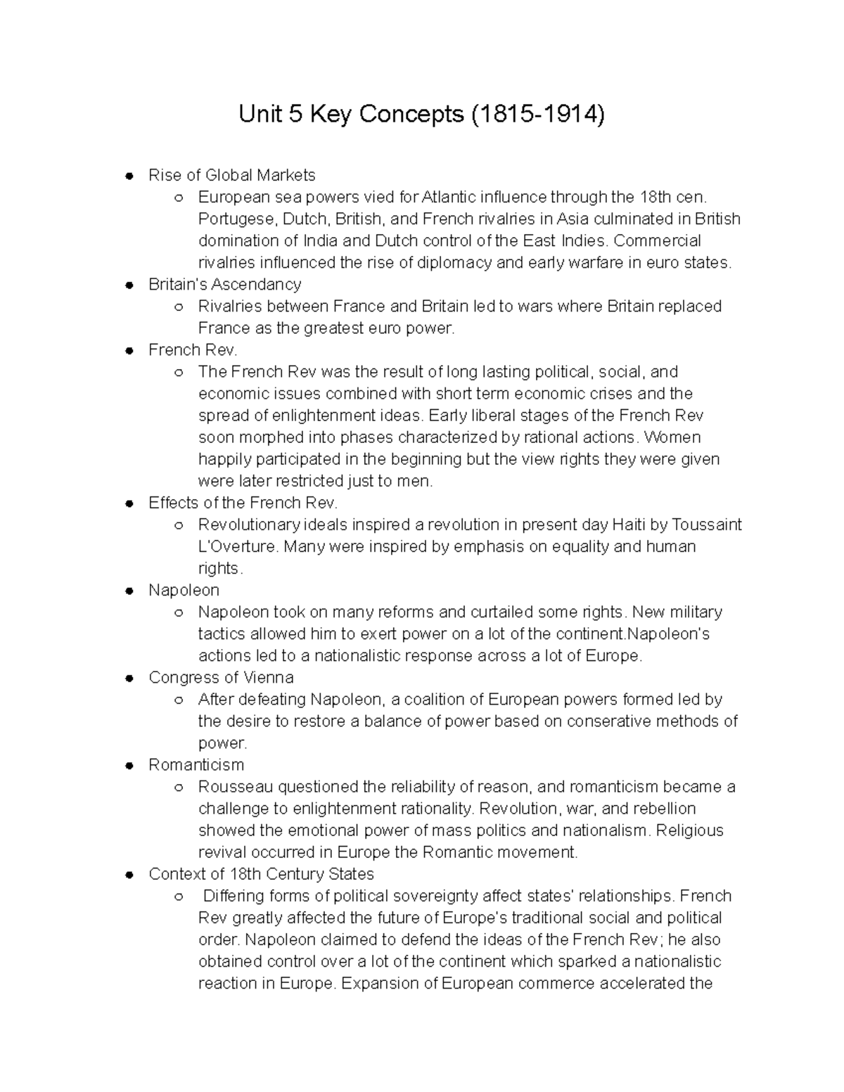 Unit 5 Key Concepts (1815-1914) - Unit 5 Key Concepts (1815-1914) Rise ...