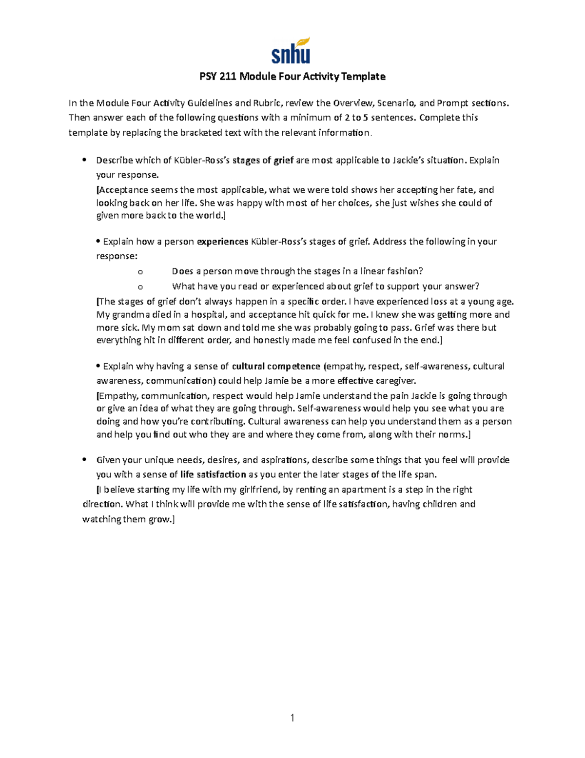 PSY 211 Module Four Activity Template - Then answer each of the ...