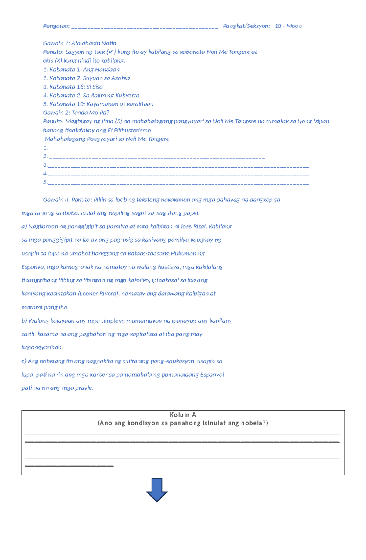 Grade-10 - Pangalan: _____________________________________________ Pangkat/Seksyon: 10 - Moon ...