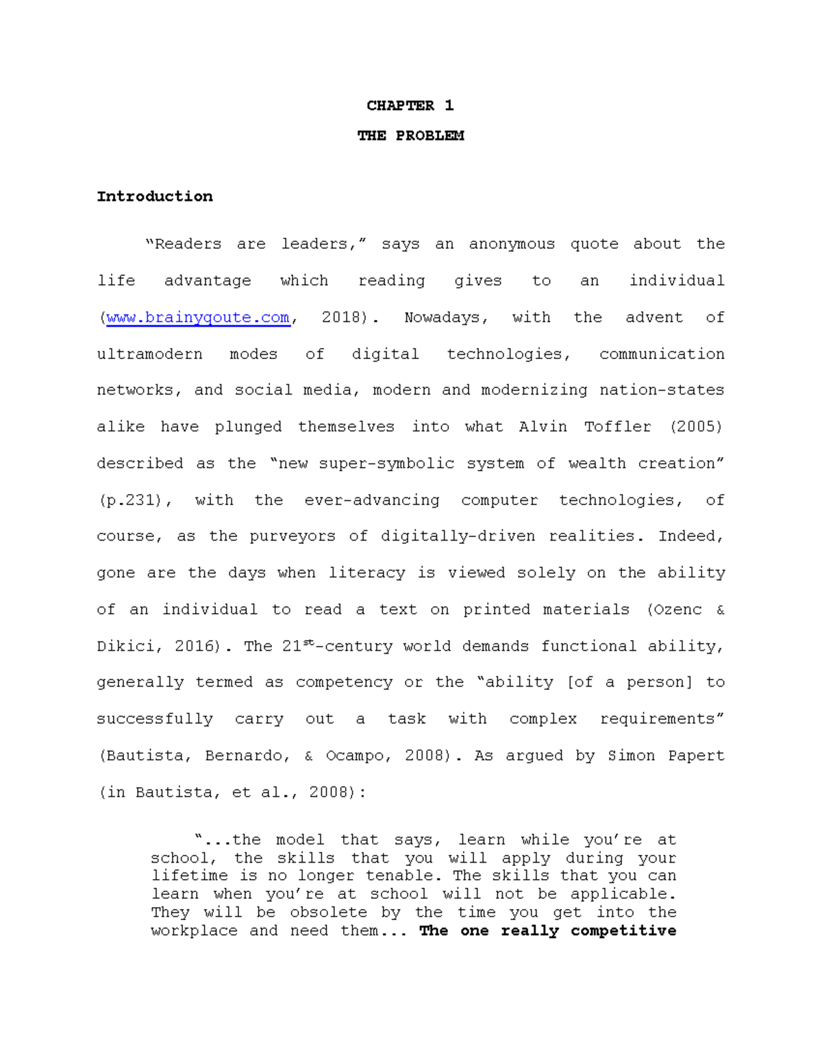 Chapter 1 Abitra et al - CHAPTER 1 THE PROBLEM Introduction “Readers ...