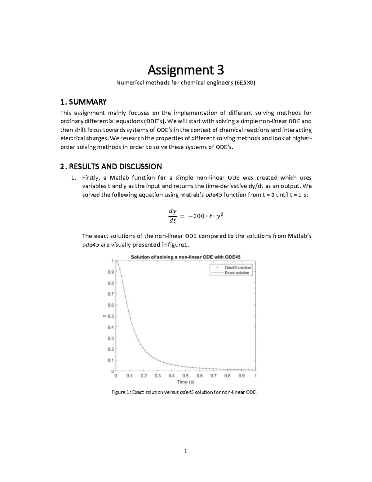 Assignment - Numerical Methods (6E5X0) - Assignment 3 Numerical methods for chemical engineers ...