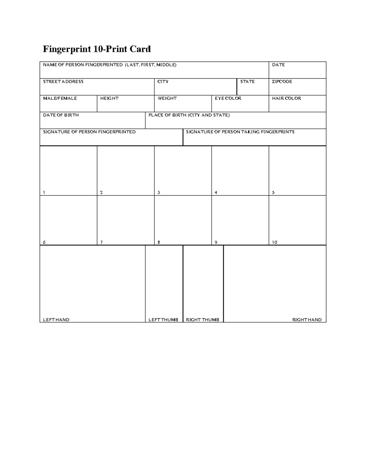 Fingerprint 10printcard - BS Criminology - Fingerprint 10-Print Card ...