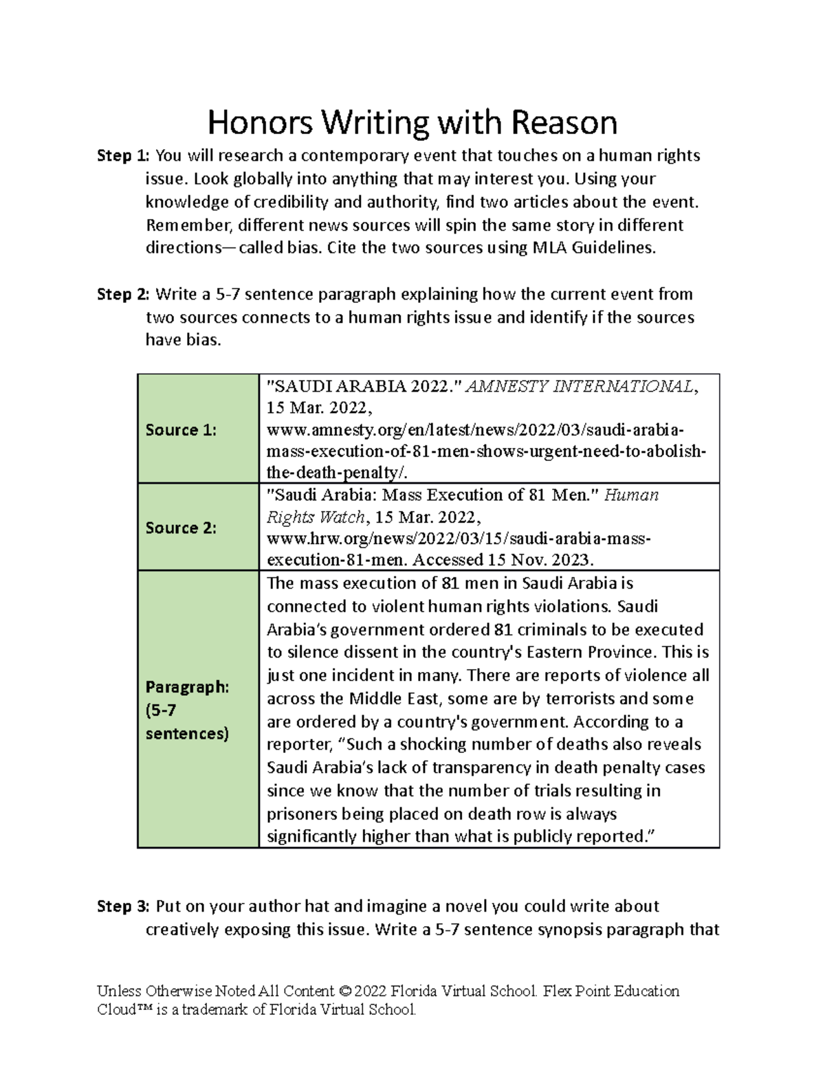 03.09 Honors Writing with Reason - Honors Writing with Reason Step 1 ...