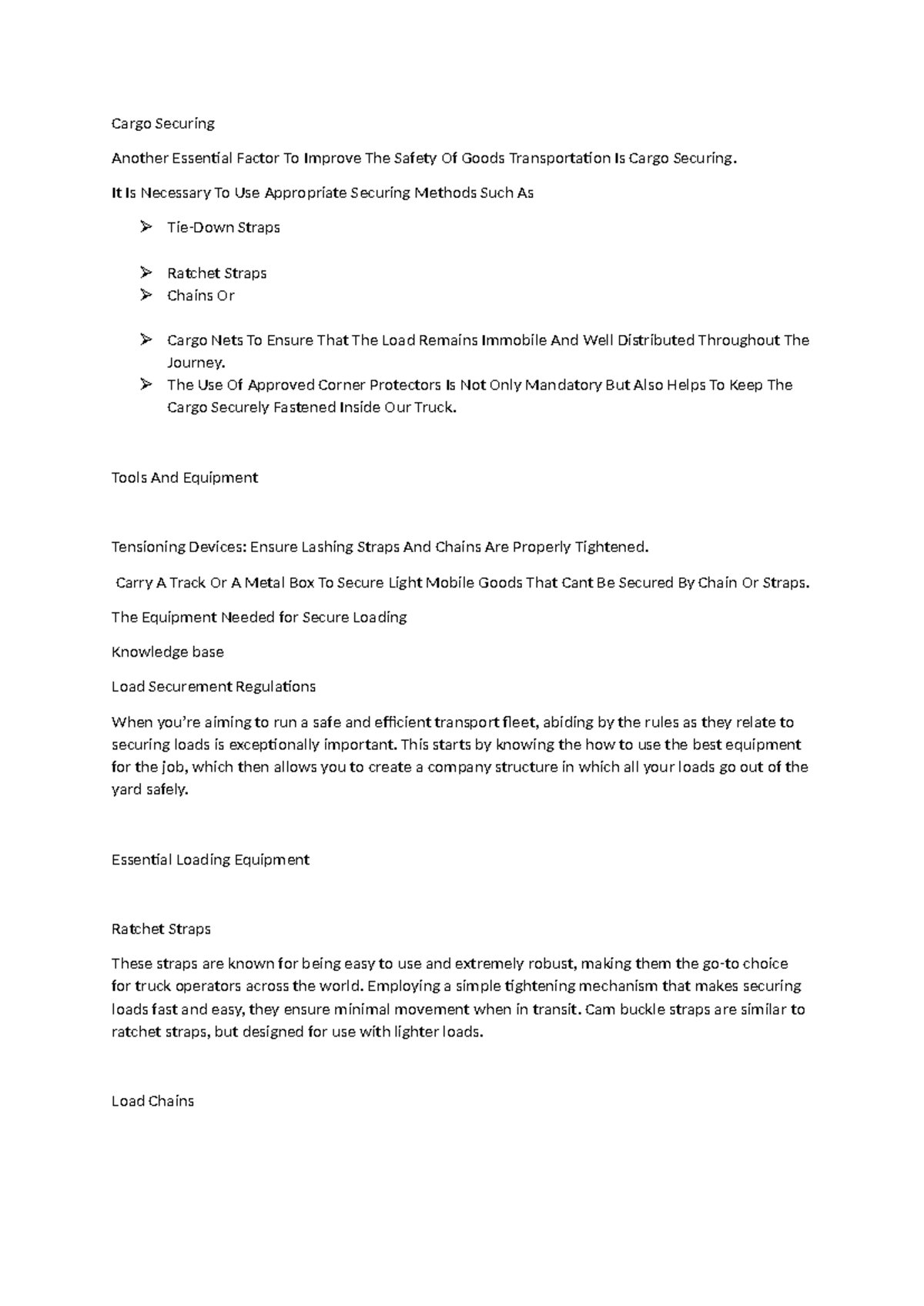 Cargo Securing - It Is Necessary To Use Appropriate Securing Methods ...