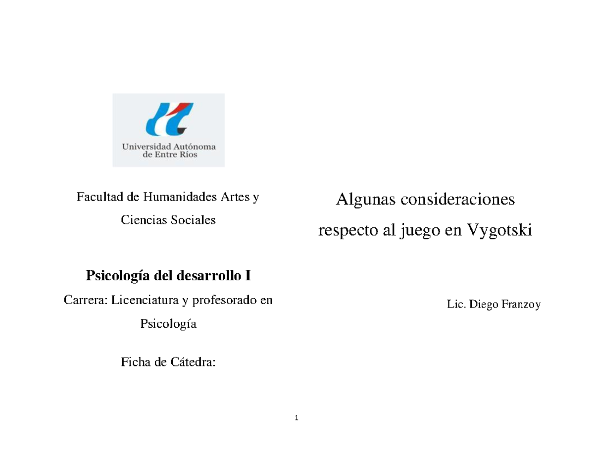 3) Franzoy, Ficha, Acerca del Juego en Vygotski - Facultad de ...