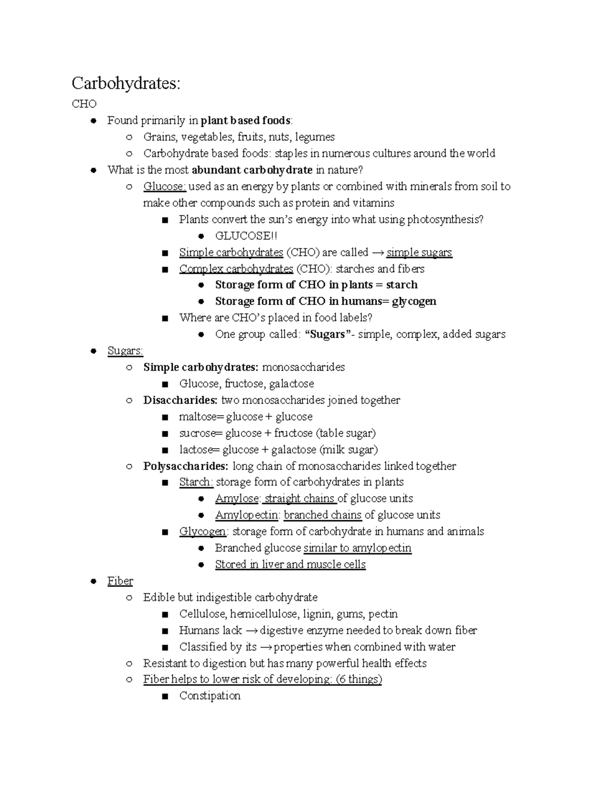 FSN Exam 2 Notes - FSN 101 Exam 2 study guide - Carbohydrates: CHO ...