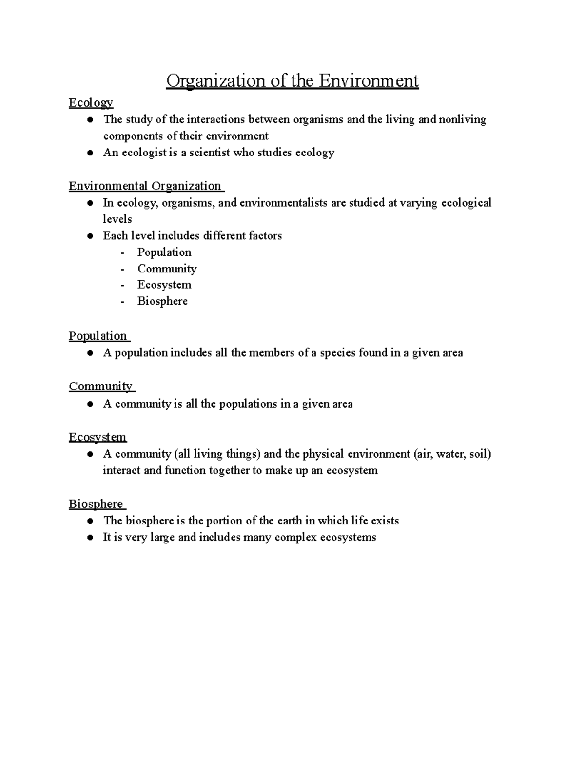 Organization of the Environment - Organization of the Environment ...