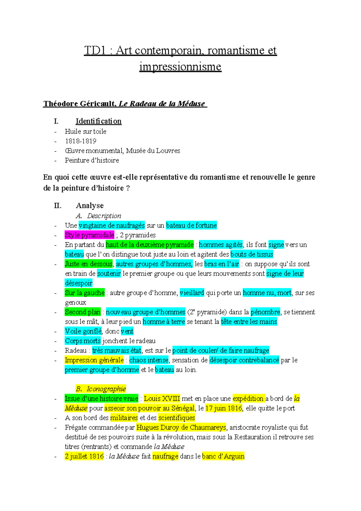 TD1 Art comtemporain - Commentaire d'oeuvre : Le Radeau de la Méduse, Géricault - TD1 : Art ...
