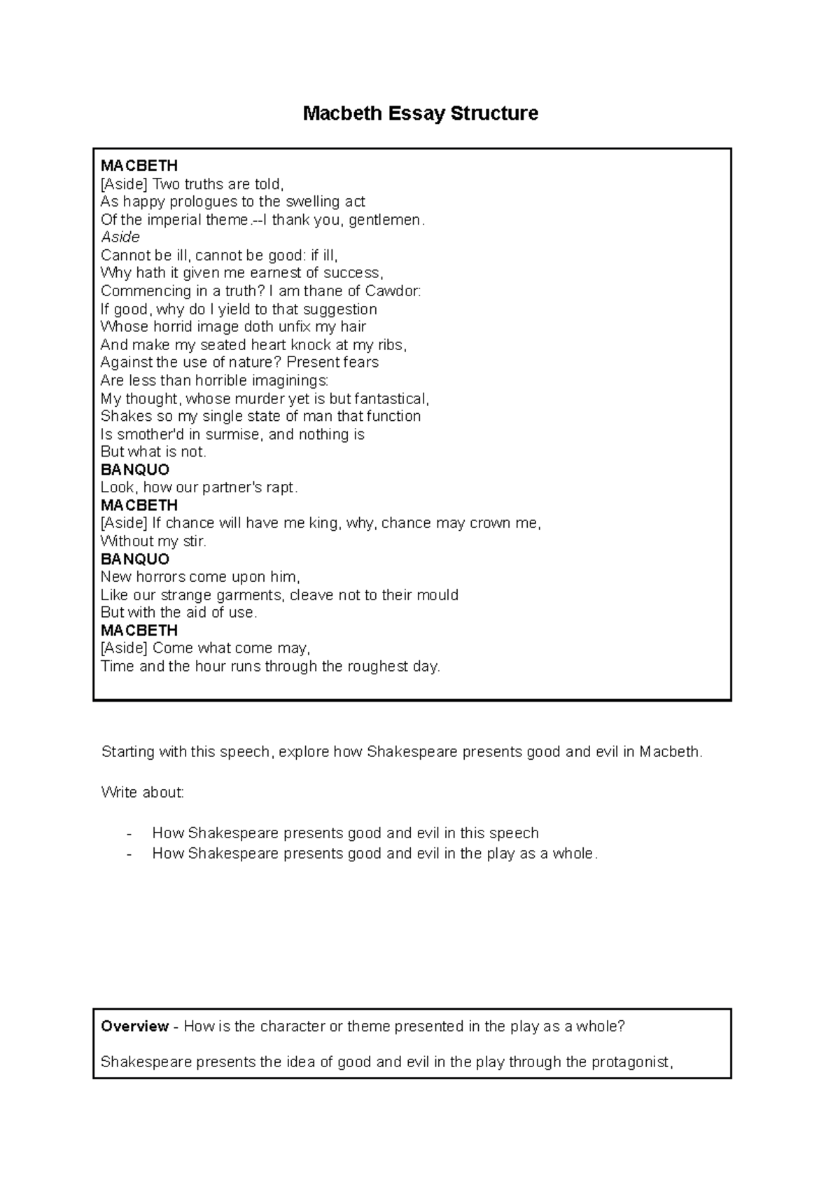 Explore how Shakespeare presents good and evil in Macbeth - Macbeth ...