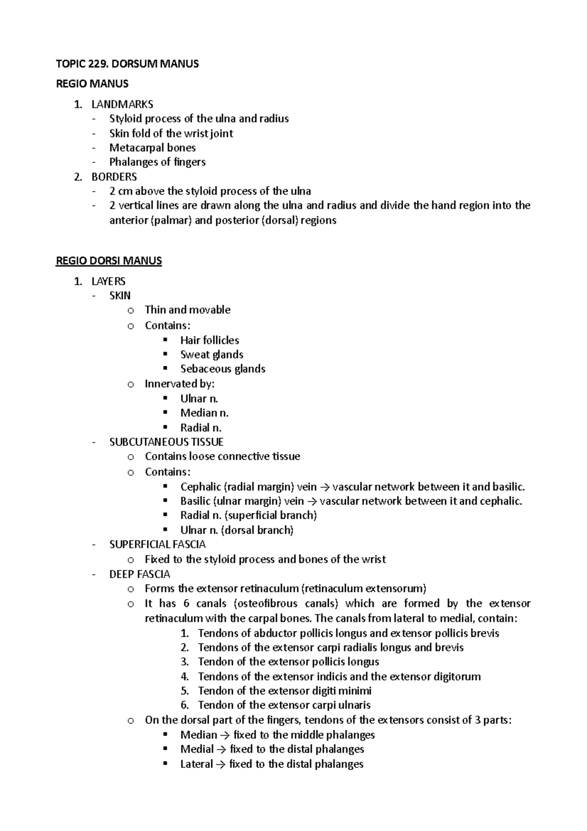 Topic 229. Dorsum Manus - TOPIC 229. DORSUM MANUS REGIO MANUS 1 ...