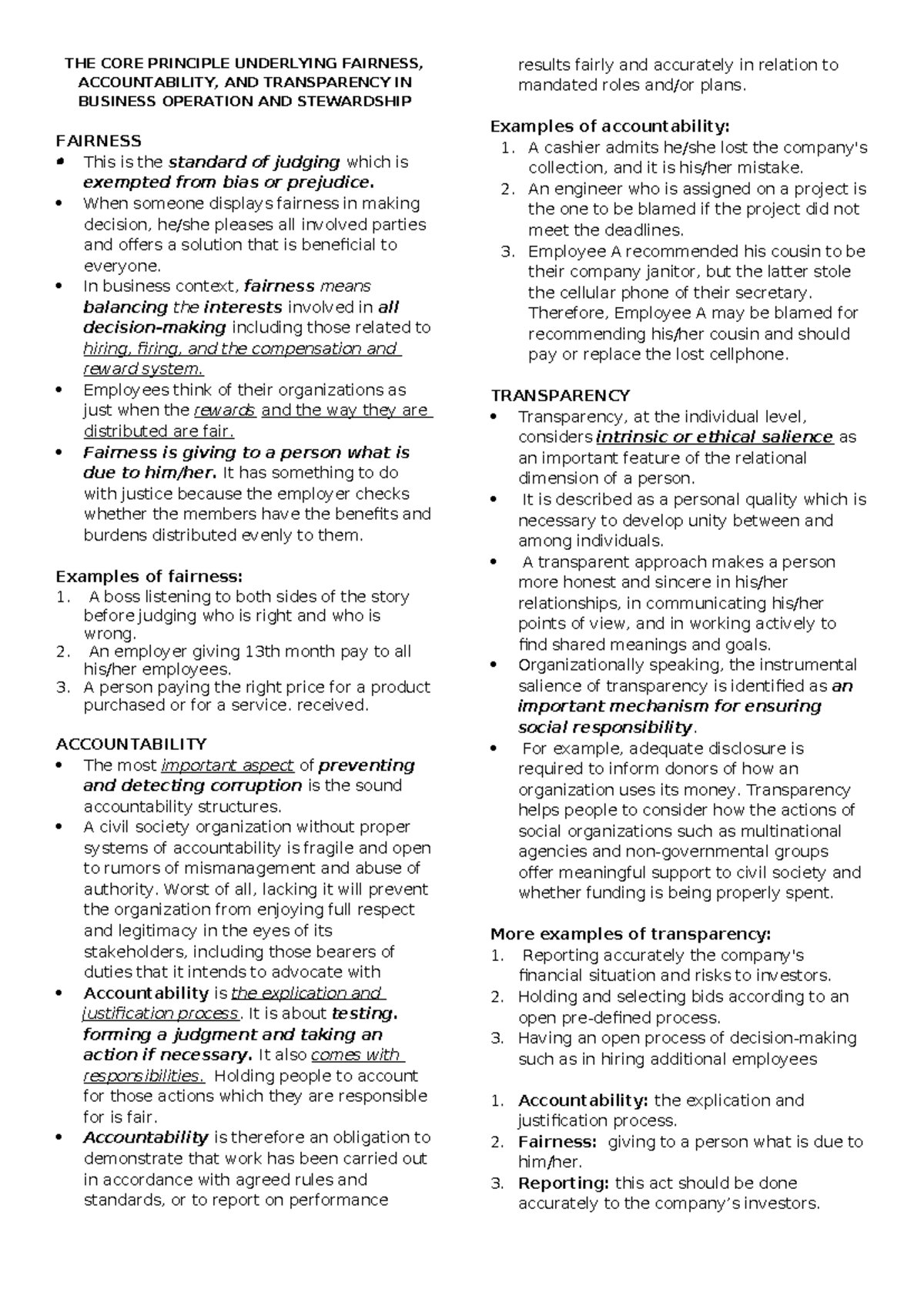 Module 2 - Notes in Business Ethics - THE CORE PRINCIPLE UNDERLYING ...
