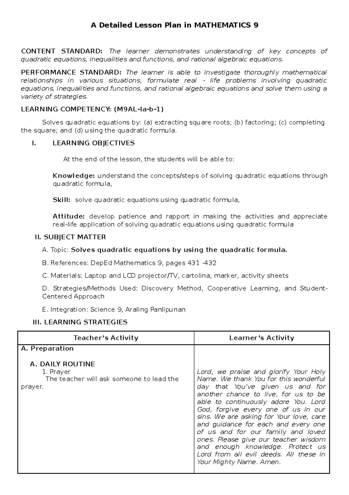 A Detailed Lesson Plan in math 9 pulidoleslie - A Detailed Lesson Plan ...