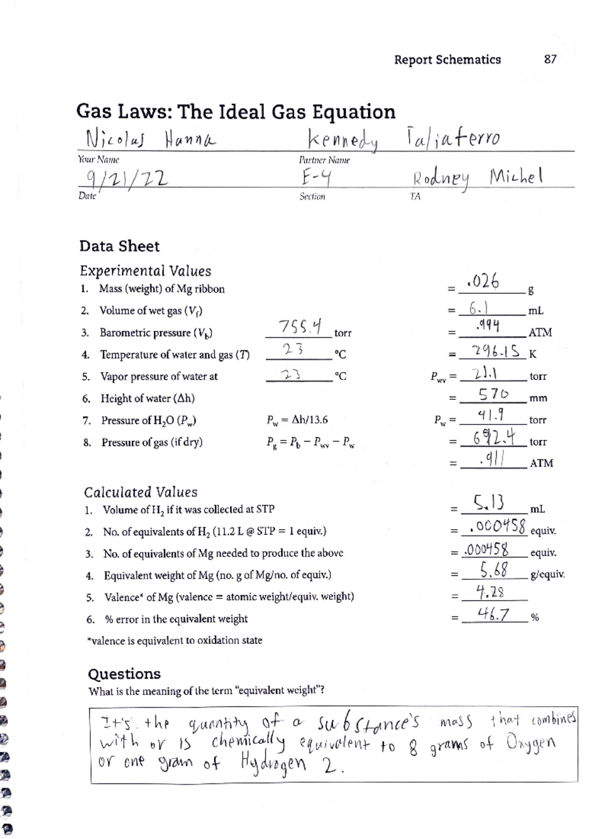 Gas Laws Report - Report Schematics 87 ####### Gas Laws: The Ideal Gas ...