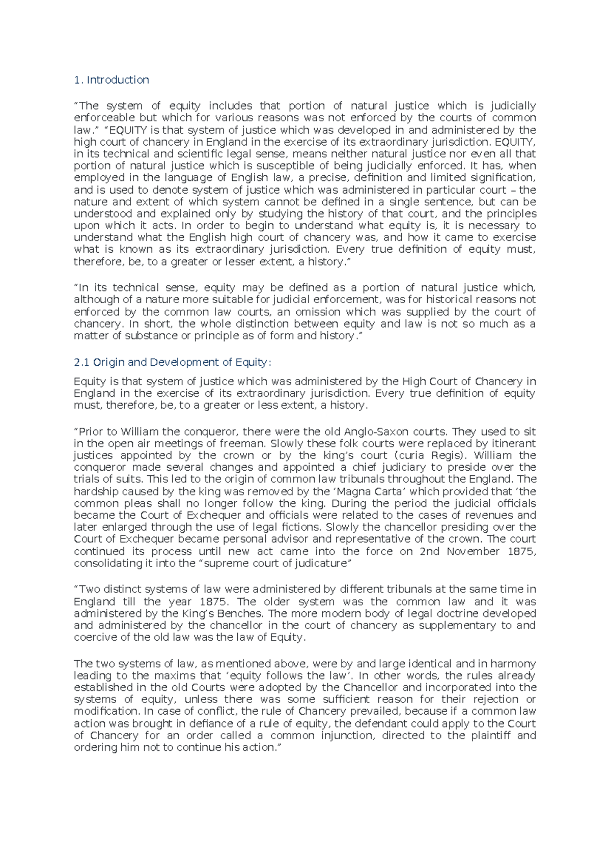 Equity 1 - Introduction “The system of equity includes that portion of ...