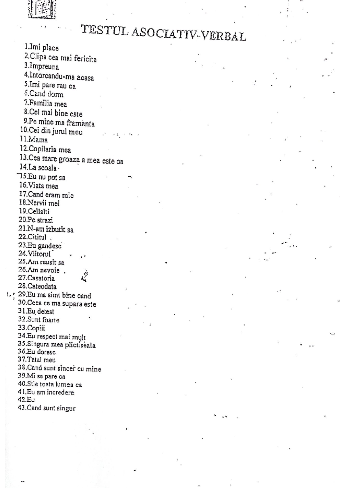 Asociativ Verbal - RE TESTUL 1 place 2 cea mai fericita 3 acasa 5 pare ...