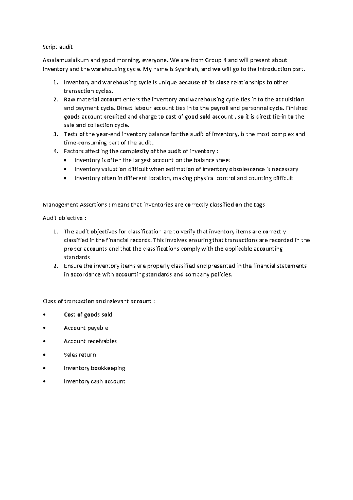 Script auditing - Script audit Assalamualaikum and good morning ...