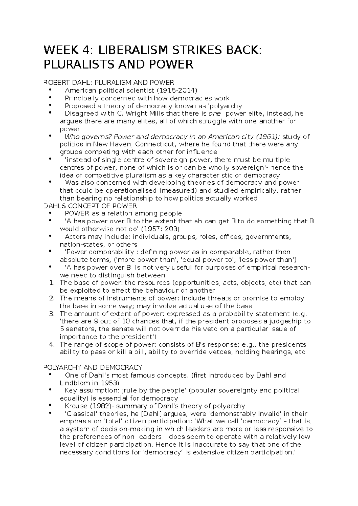 WEEK 4 - CHIVA - WEEK 4: LIBERALISM STRIKES BACK: PLURALISTS AND POWER ...