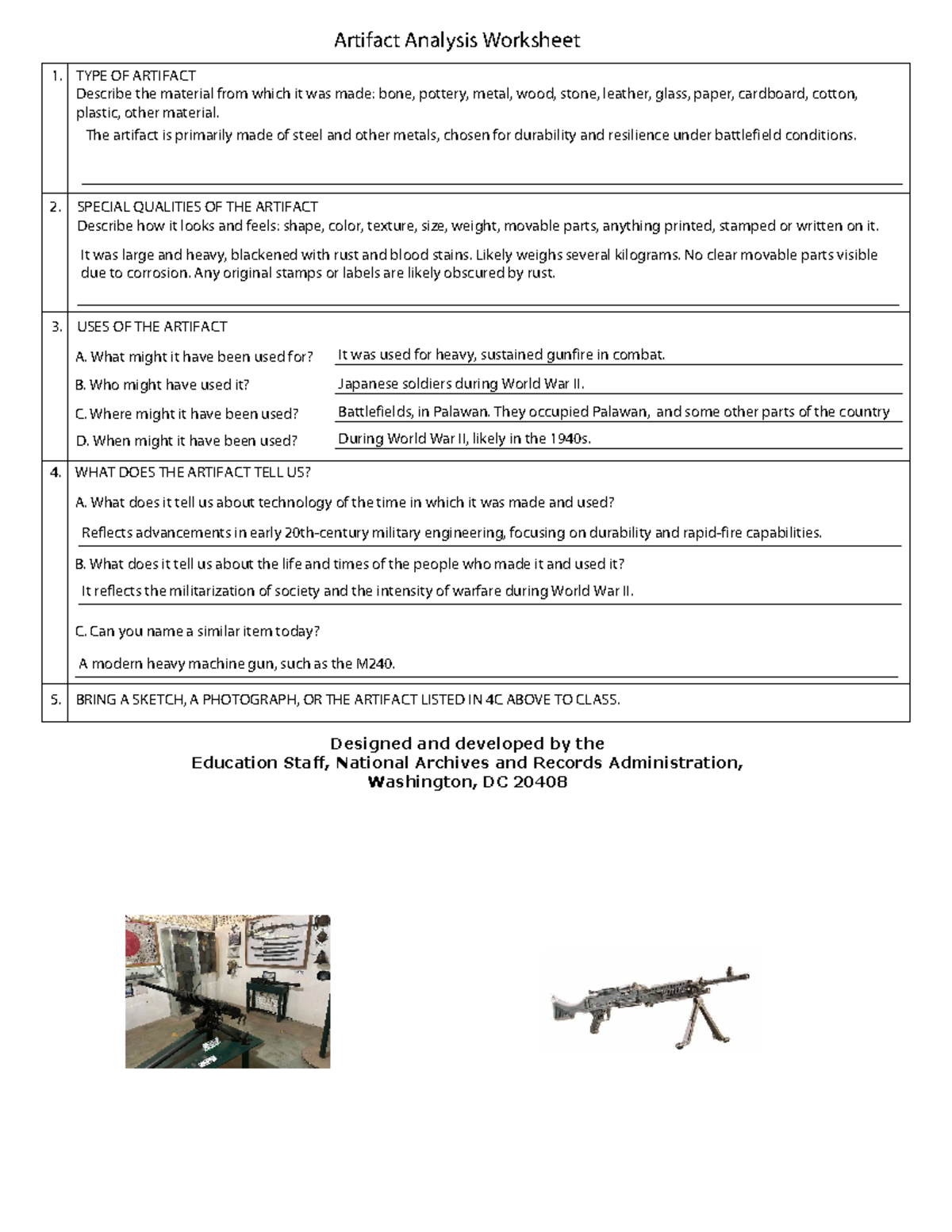 Namiz - Hope it helps - 1. Artifact Analysis Worksheet 5. 2. BRING A ...