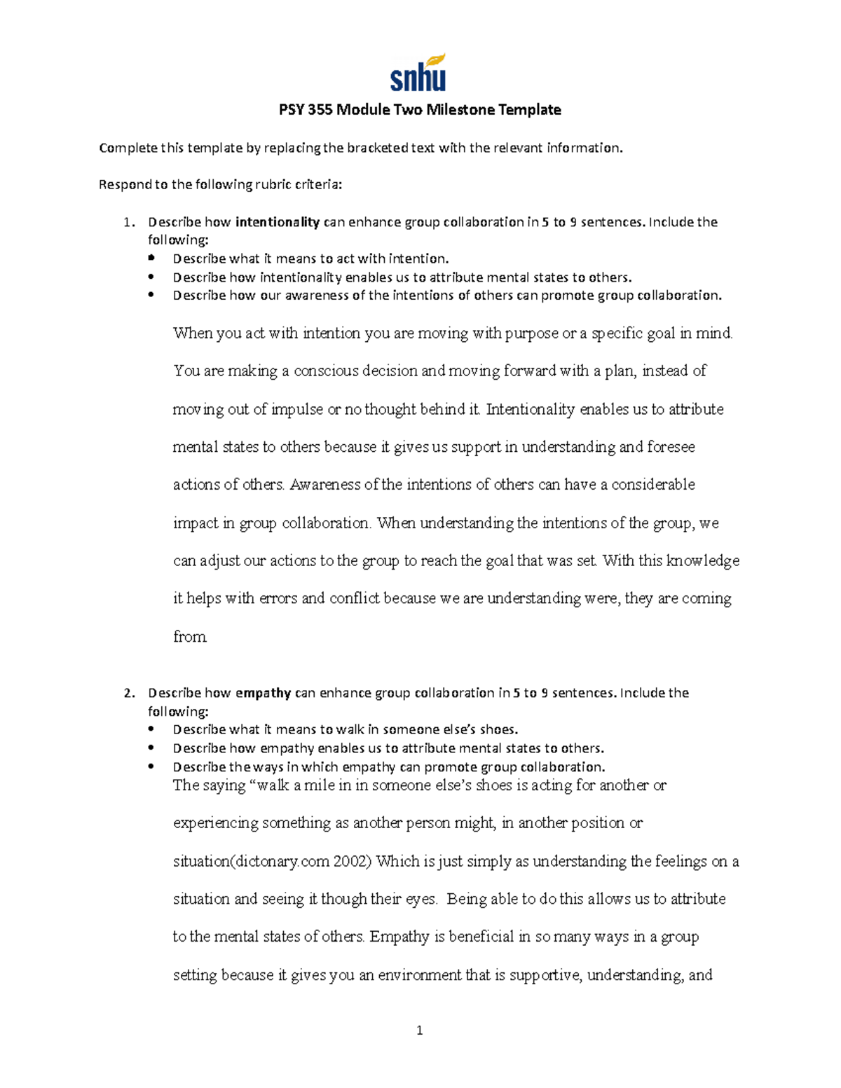 PSY 355 Module Two Milestone done - Respond to the following rubric ...