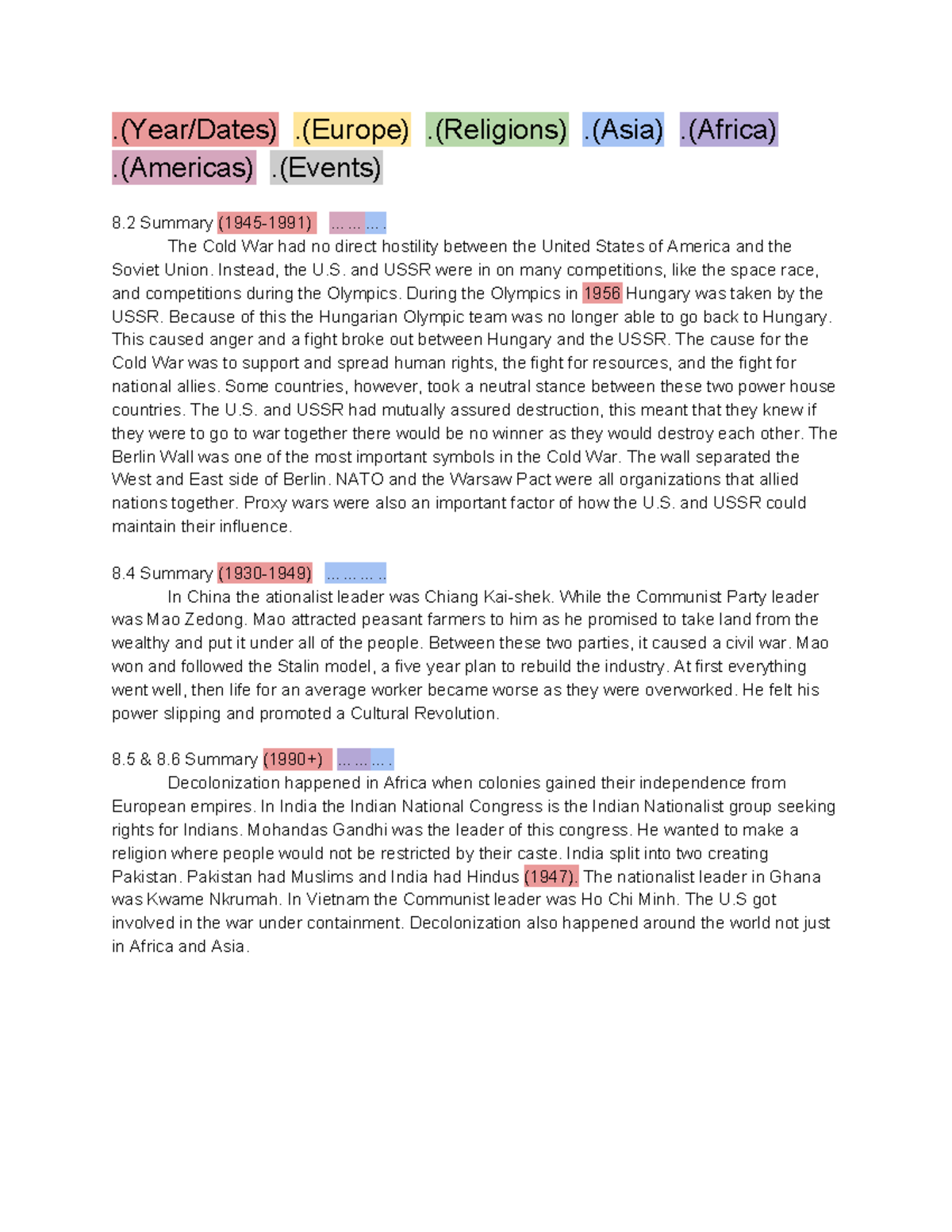 Combined notes - AP World History - .(Year/Dates) .(Europe) .(Religions ...