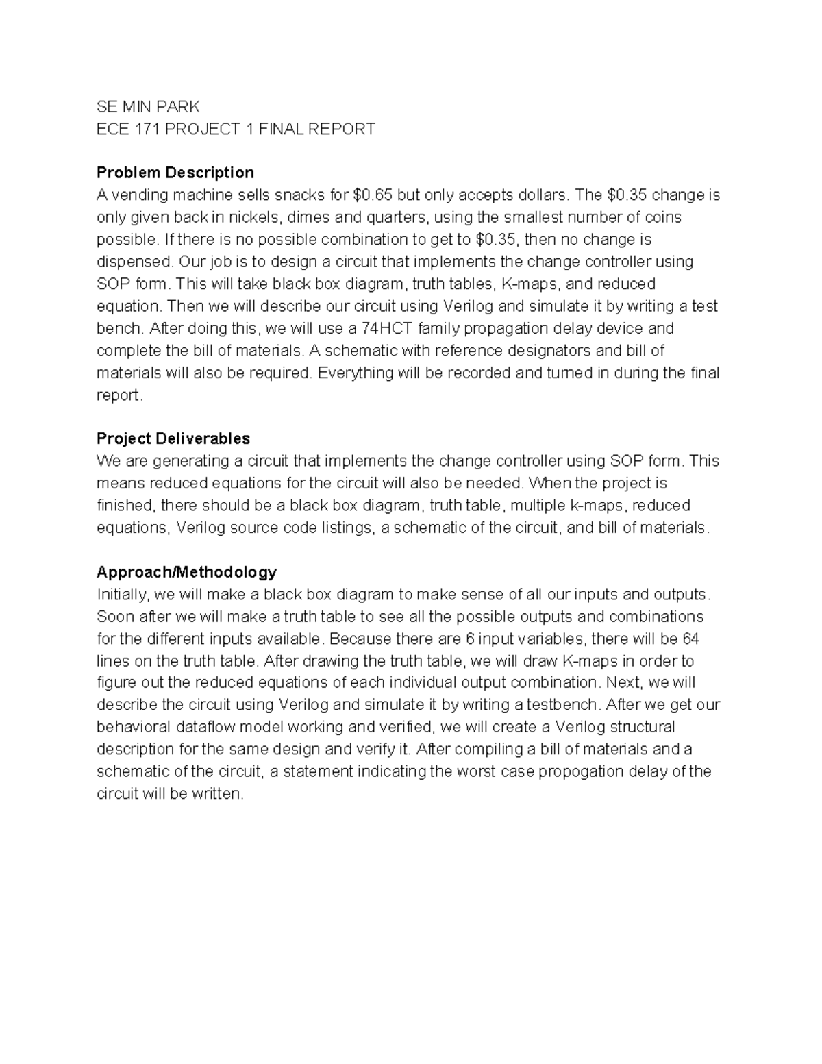ECE 171 P1 Final Report - SE MIN PARK ECE 171 PROJECT 1 FINAL REPORT ...