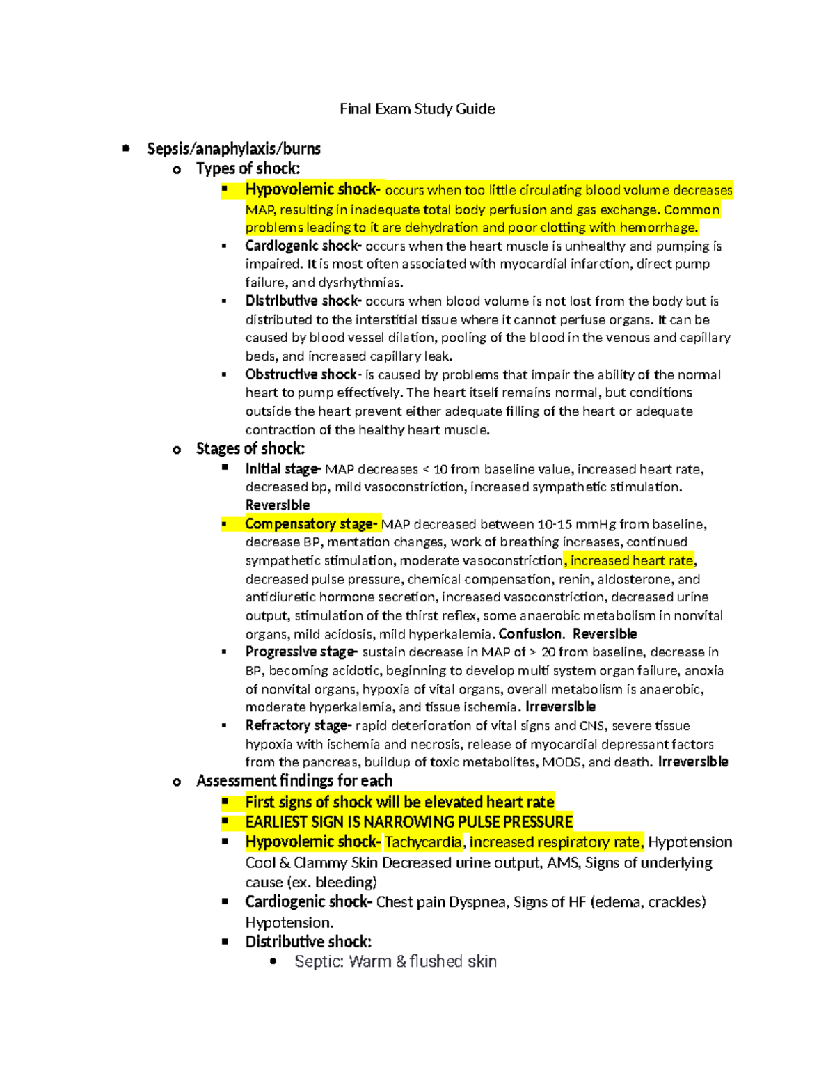 ACM Final study guide - notes - Final Exam Study Guide Sepsis ...