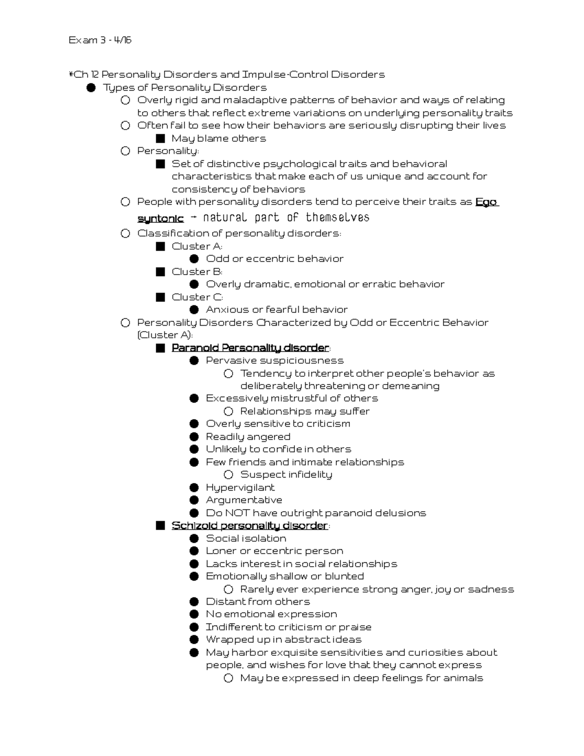 Abnormal Psych Ch 12 Notes - *Ch 12 Personality Disorders and Impulse ...