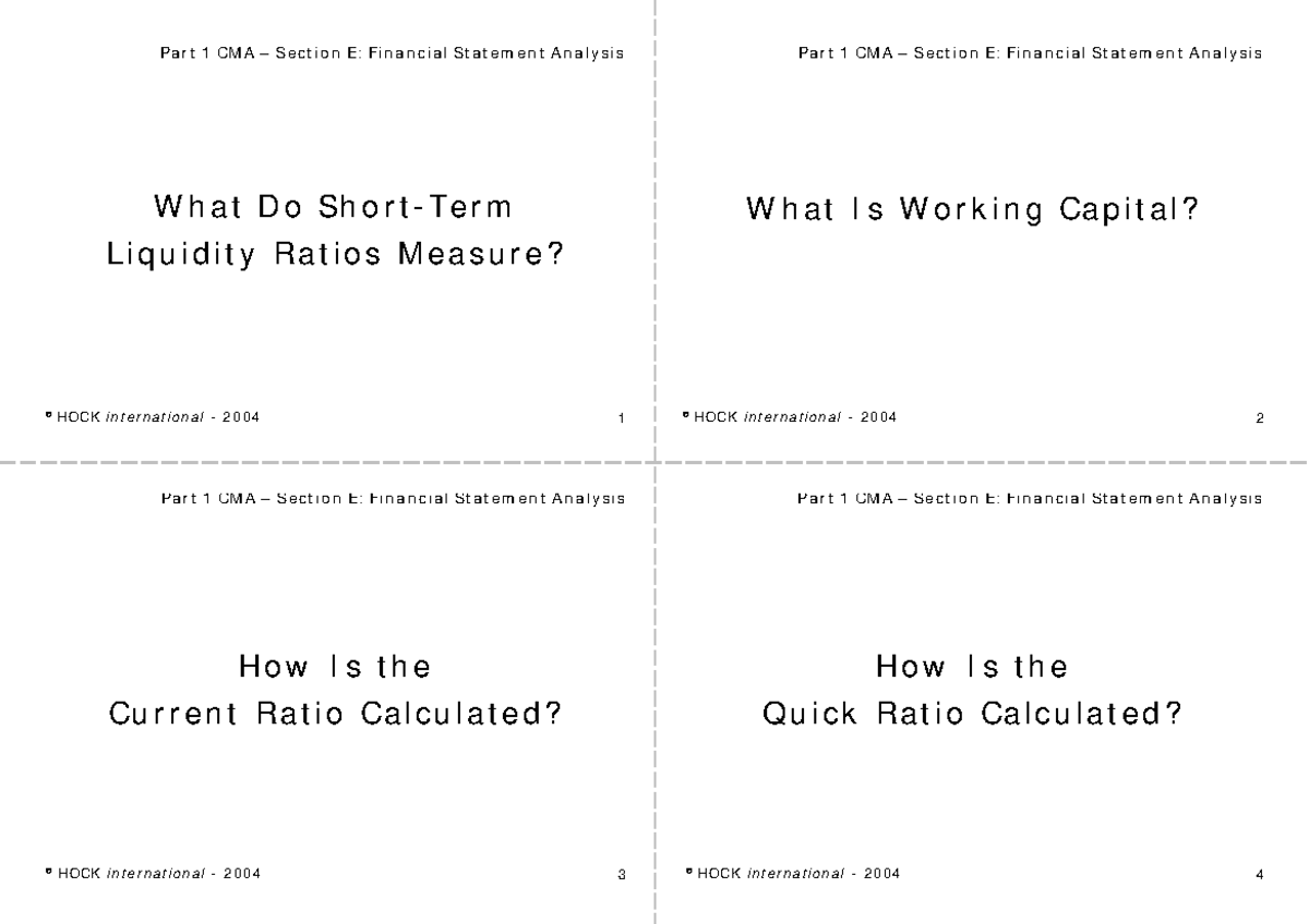 MAS-CMA Financial Statement Analysis - Pa r t 1 CM A – Se ct ion E: Fin ...