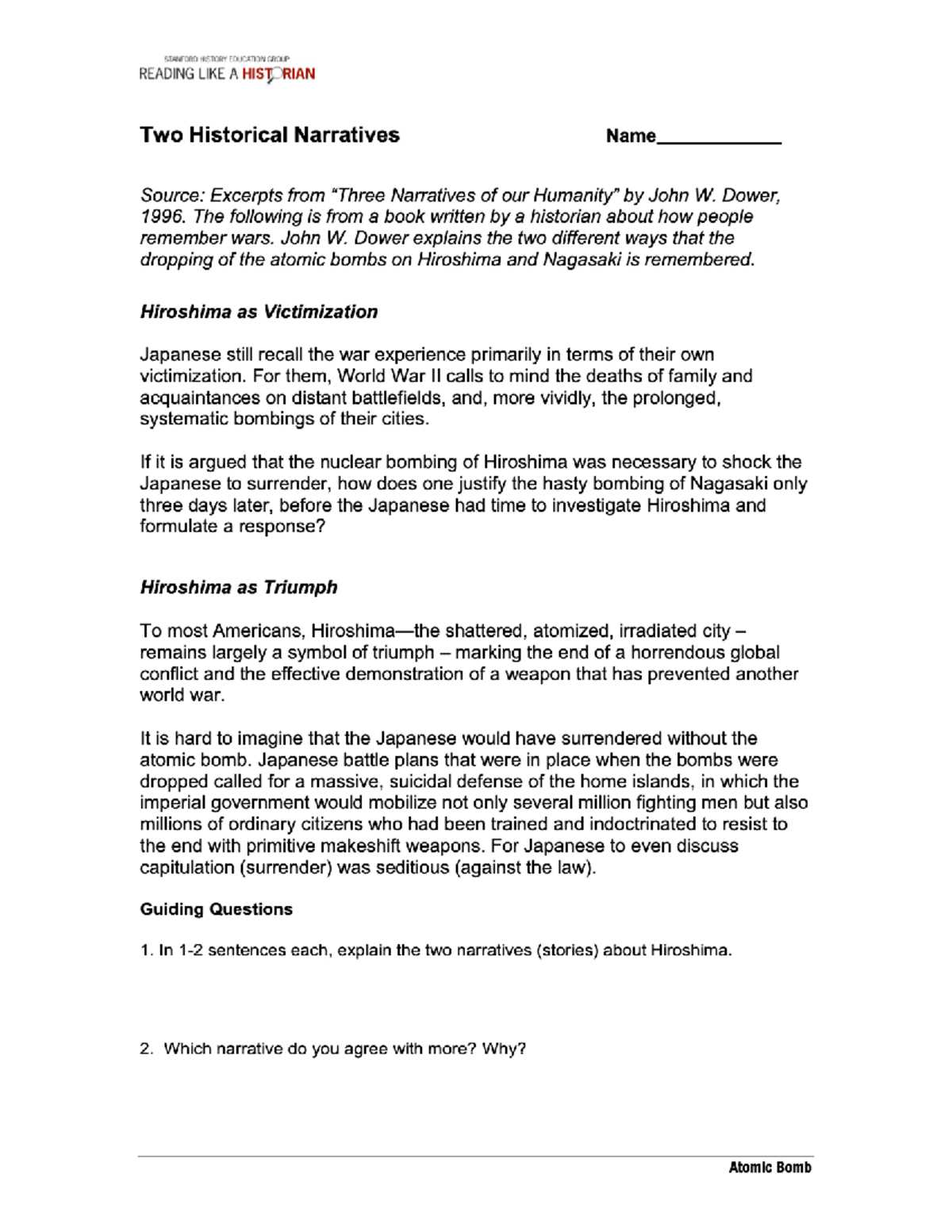 Atomic Bomb Debate - Human Resource - Studocu