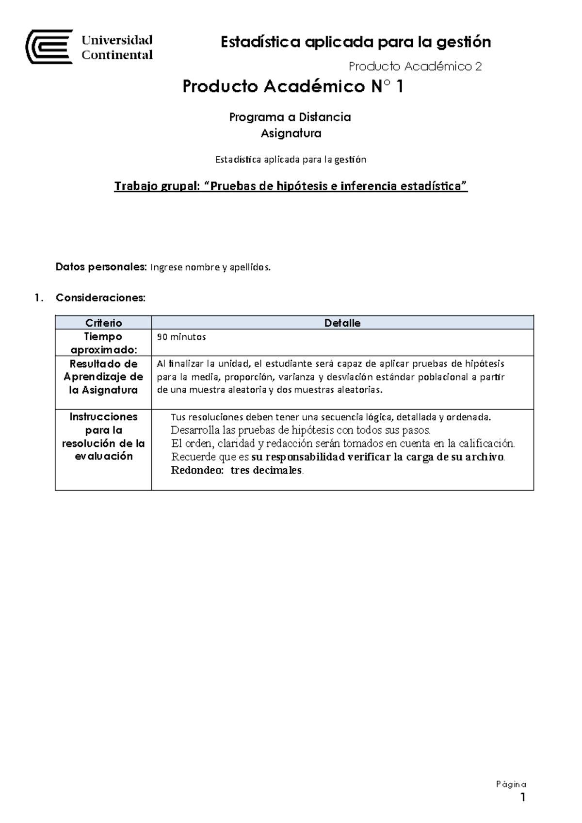 Producto Académico estadistica aplicada 1 - Producto Académico 2 Estadística aplicada para la ...