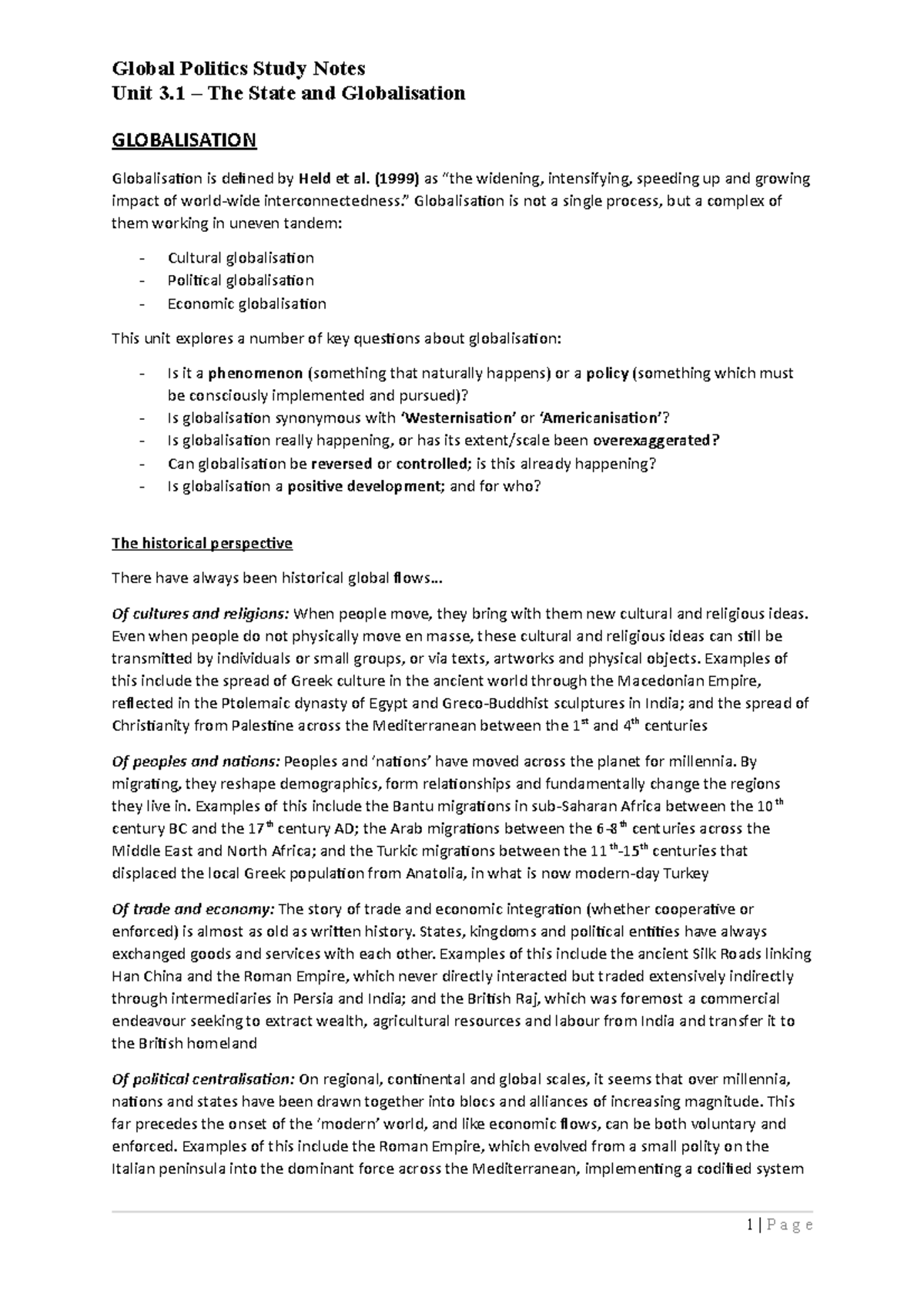 Global politics 3.1 notes - Unit 3 – The State and Globalisation ...
