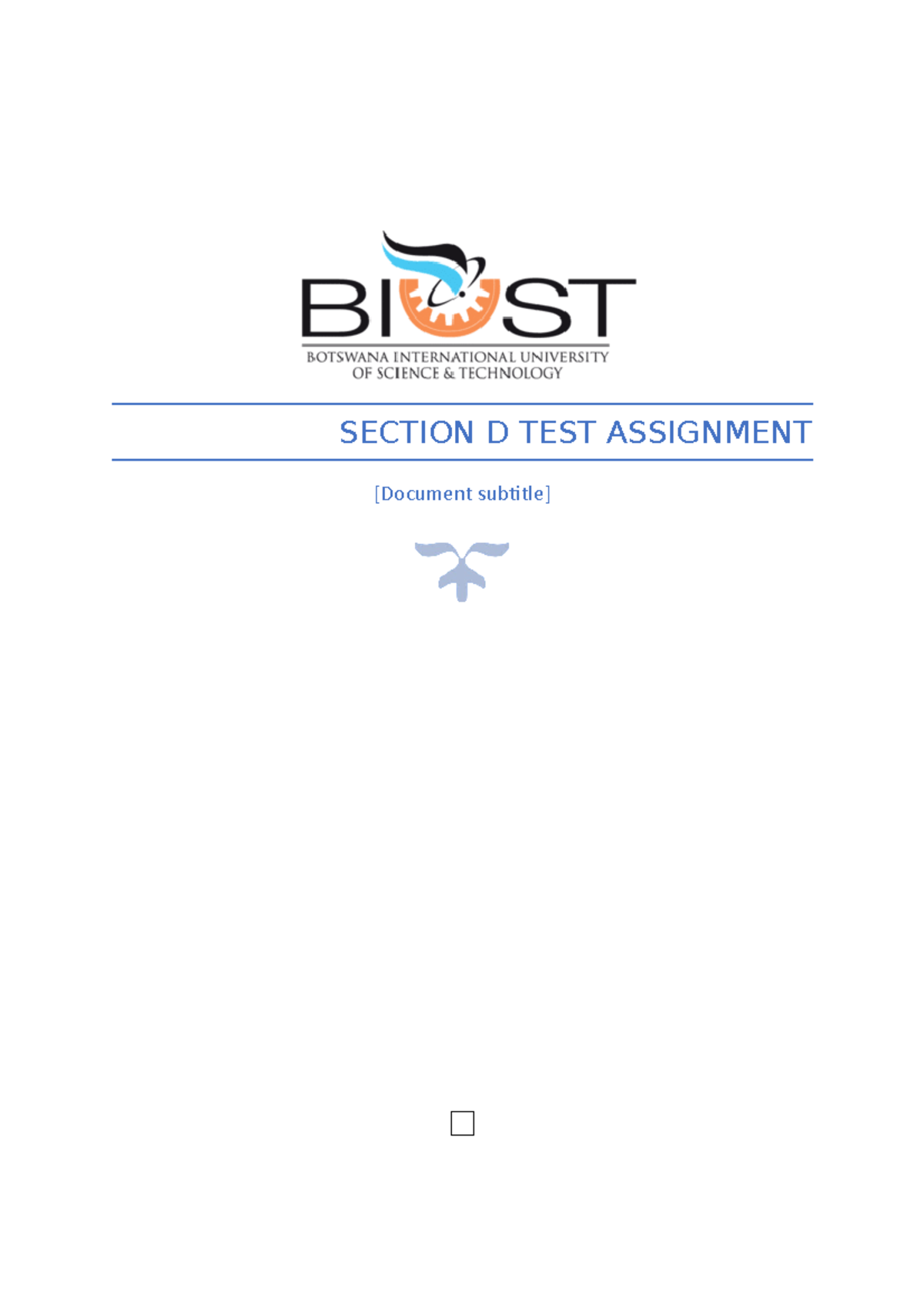Section D TEST Assignment - SECTION D TEST ASSIGNMENT [Document ...
