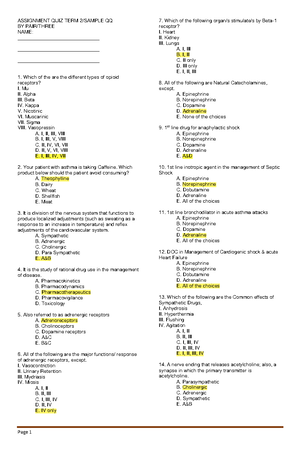 Pharmacology Student Activity Sheet Session 1 - This document and the ...