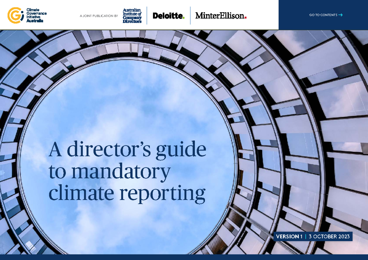Climate Reporting - VERSION 1 | 3 OCTOBER 2023 A JOINT PUBLICATION BY A director’s guide to ...