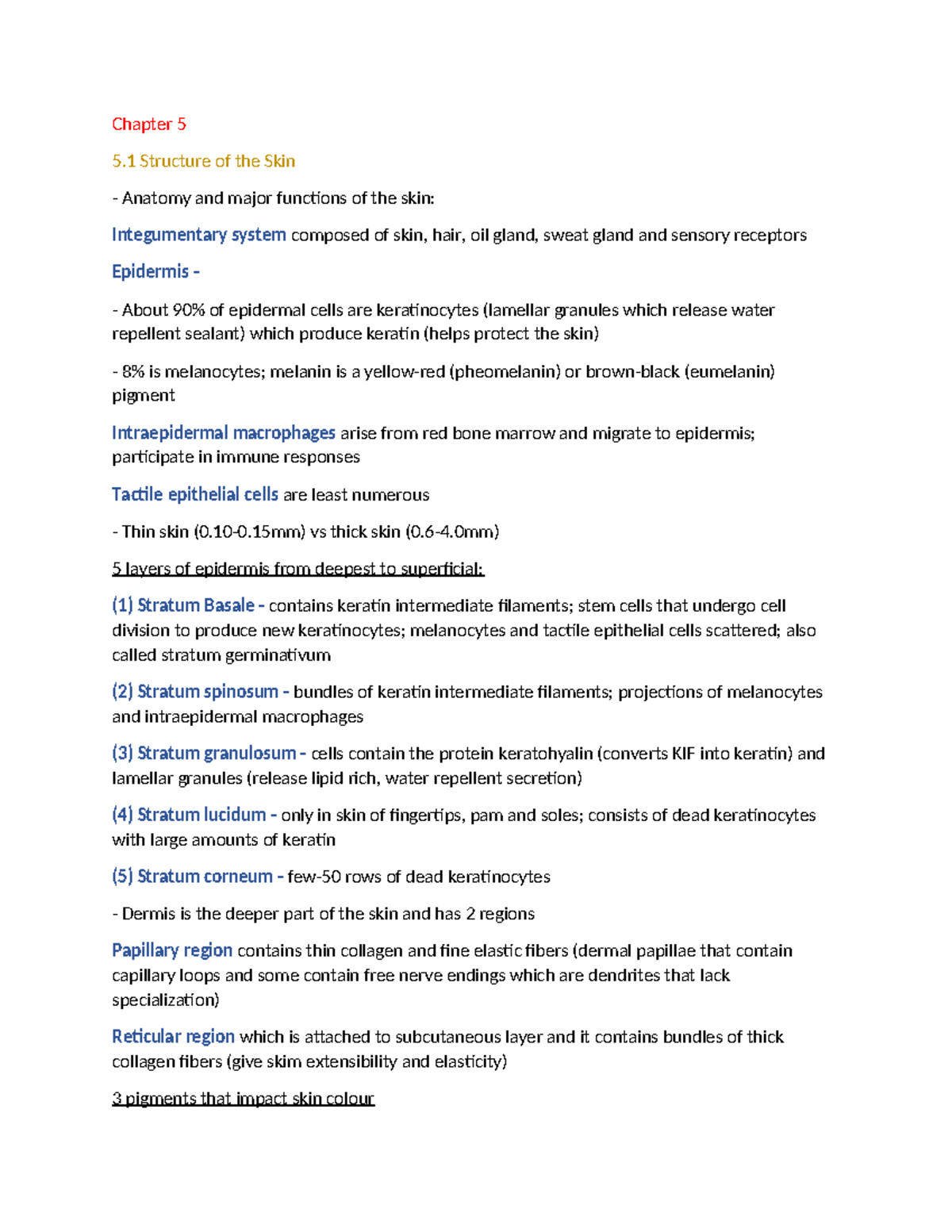 Ch 5 - A&P 1 - Chapter 5 5 Structure of the Skin Anatomy and major ...