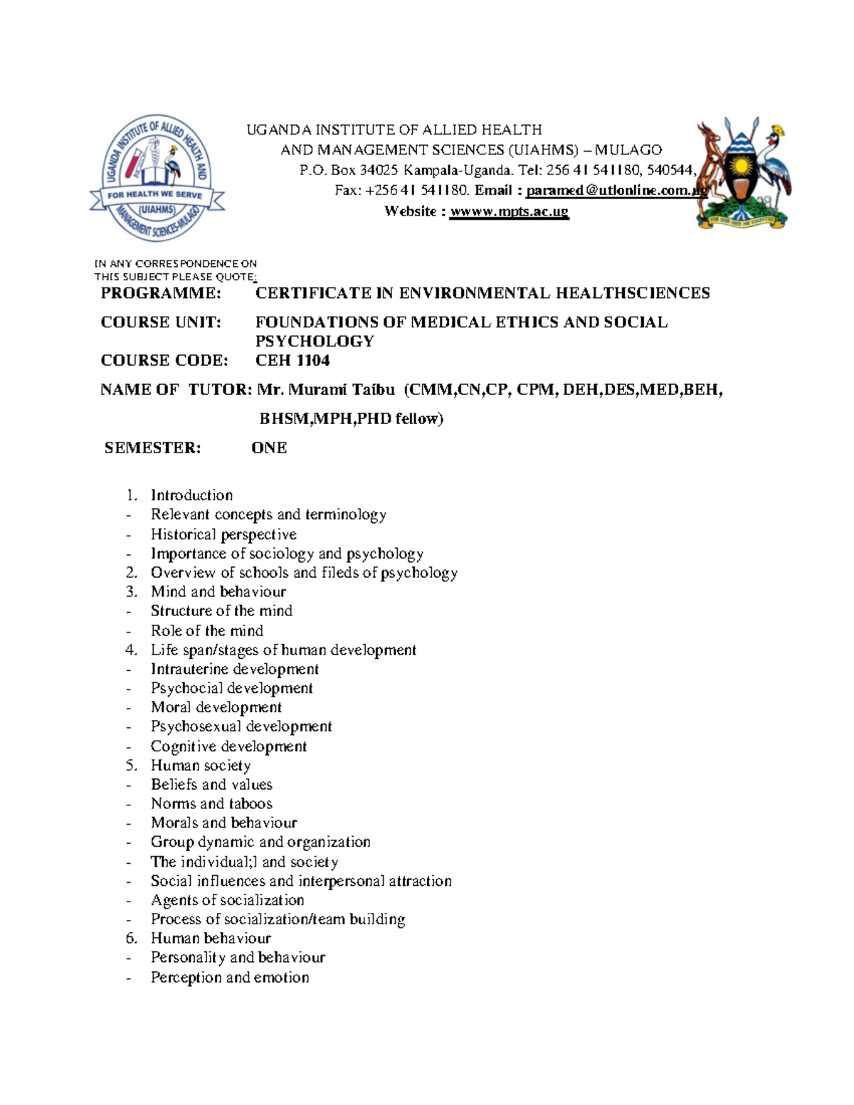 Social Psychology one - notes - UGANDA INSTITUTE OF ALLIED HEALTH AND ...