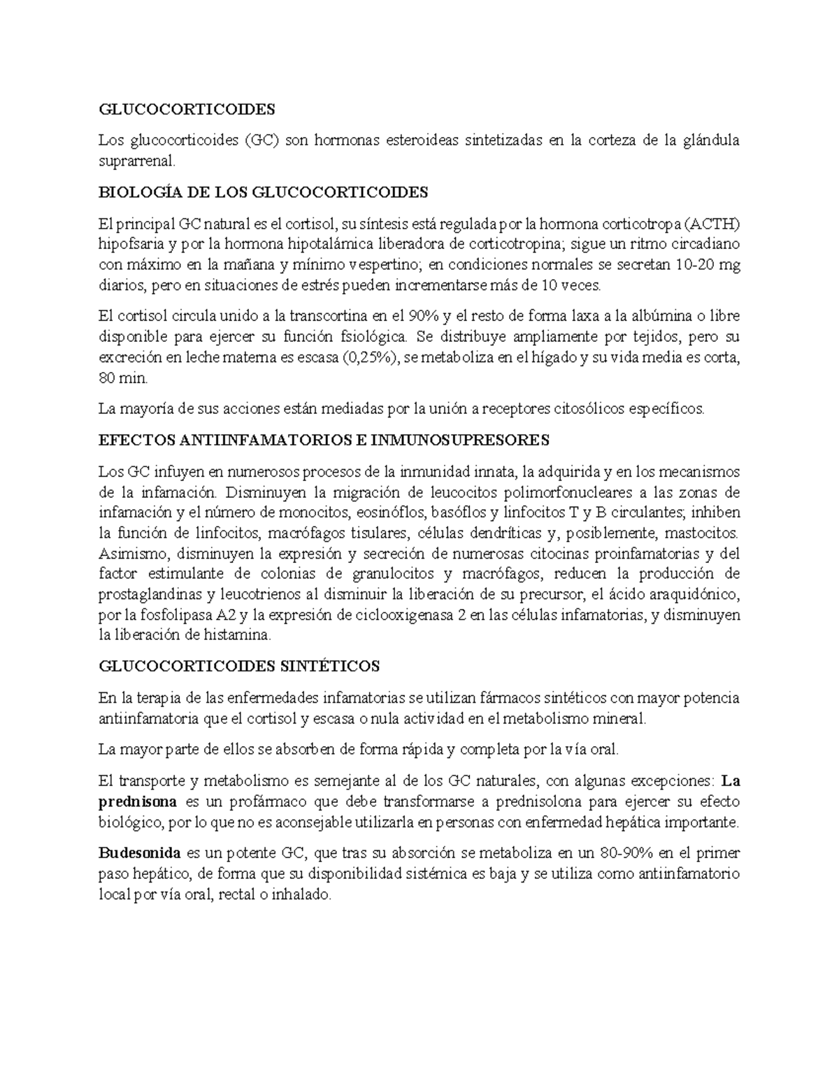 Resumen Glucocorticoides - GLUCOCORTICOIDES Los glucocorticoides (GC ...
